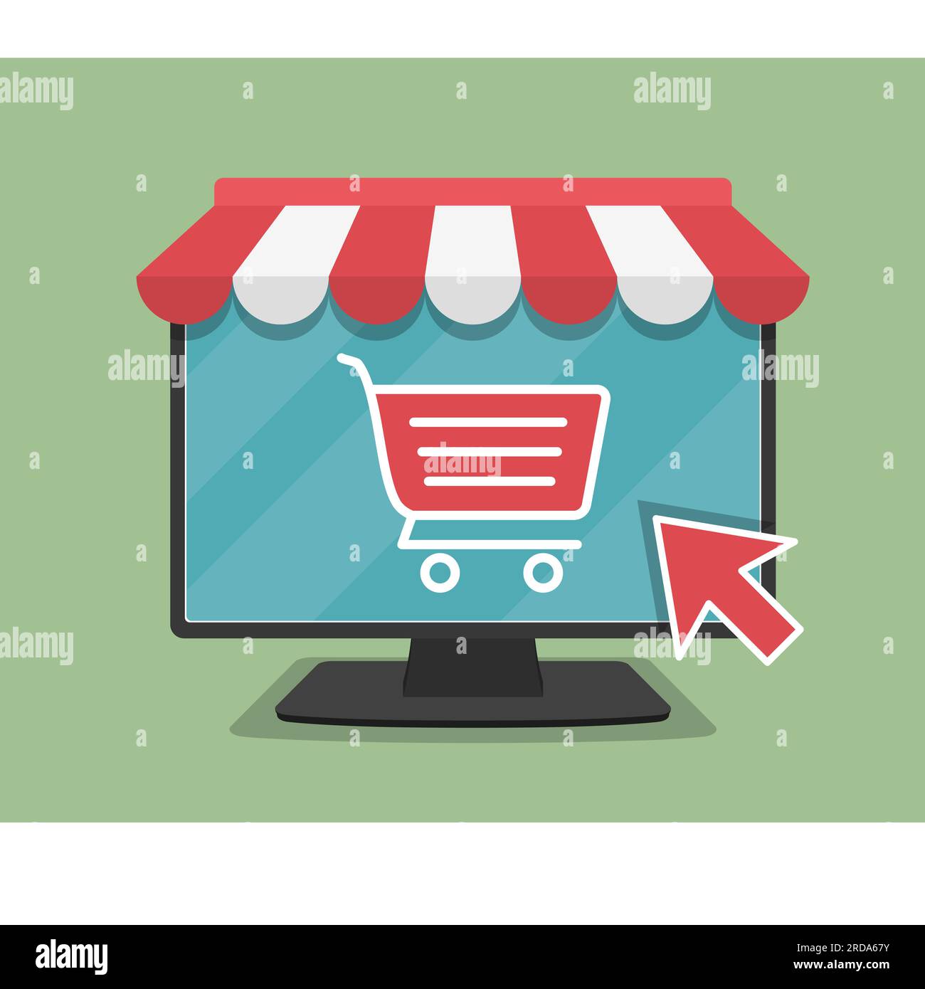 Online store concept illustration, computer monitor with awning ...