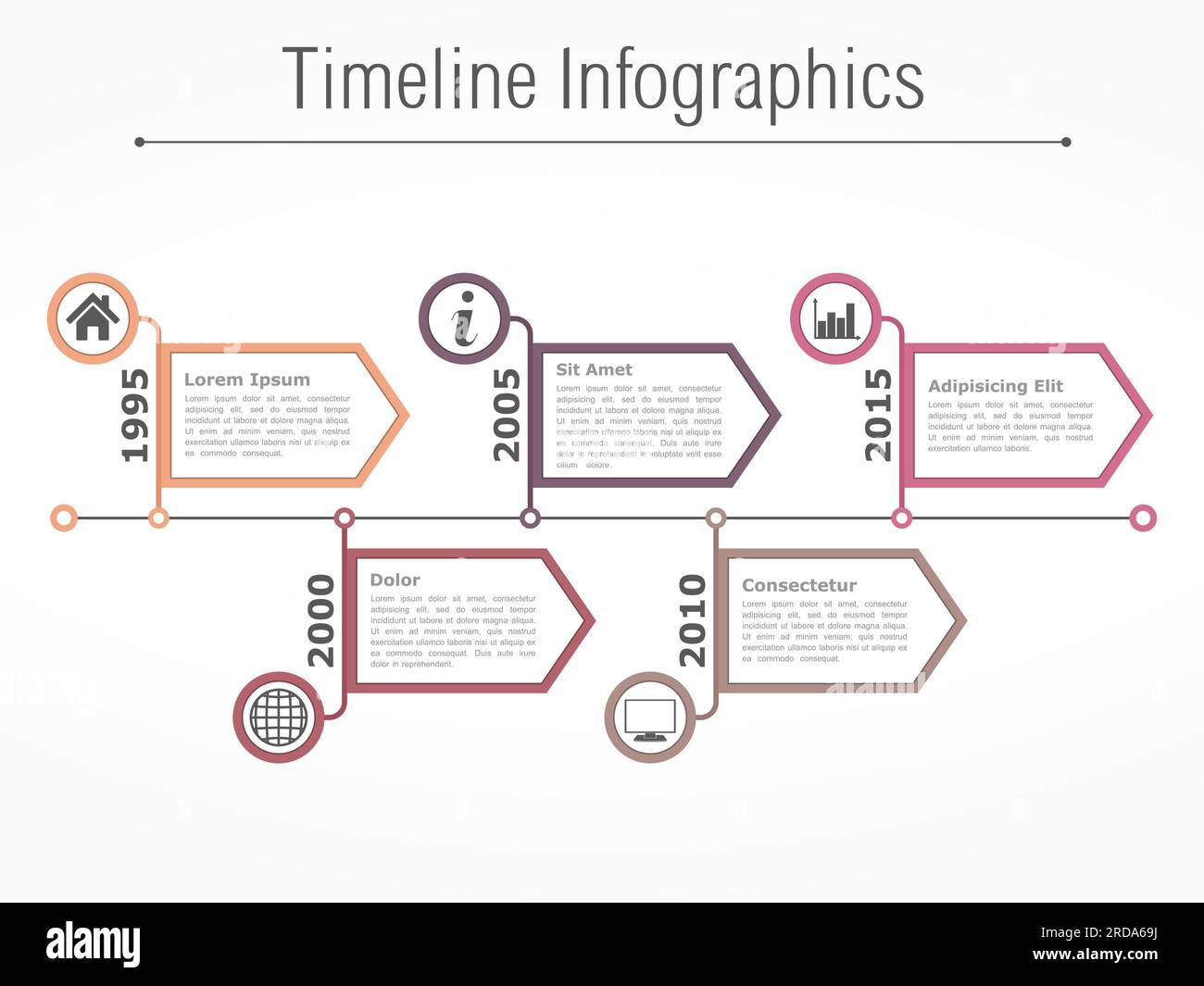 Horizontal timeline infographics design template with arrows, vector ...