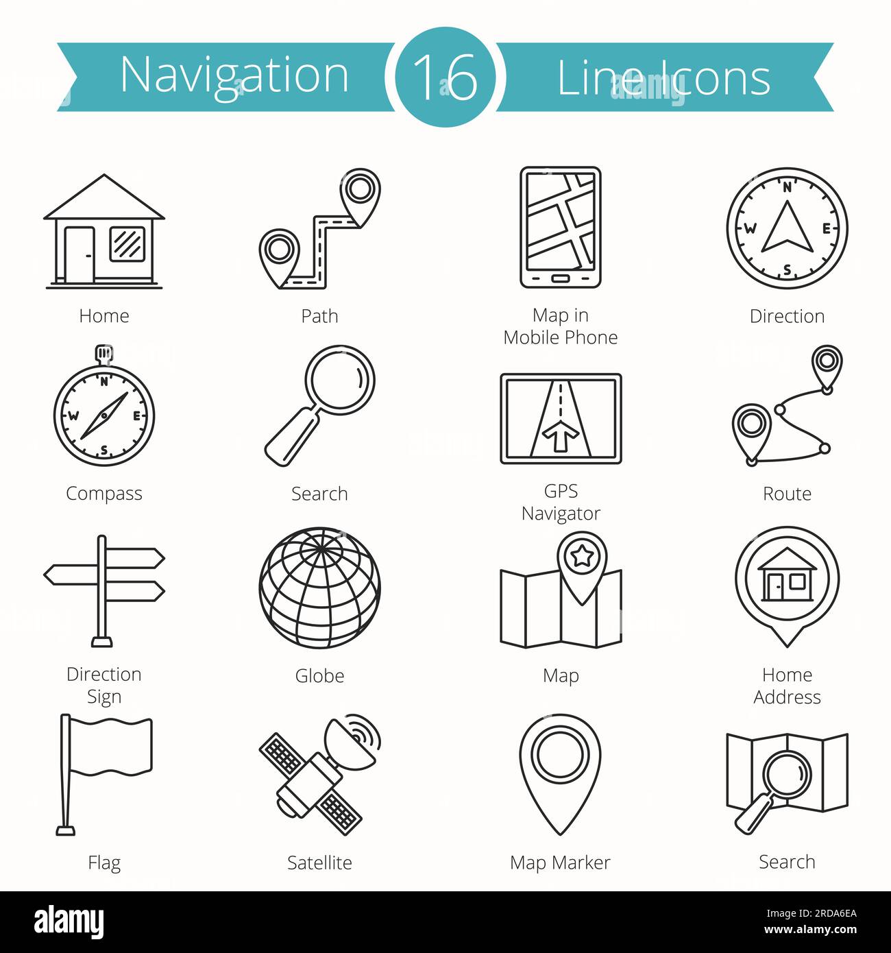 Set of 16 navigation line icons, vector eps10 illustration Stock Vector Image & Art - Alamy