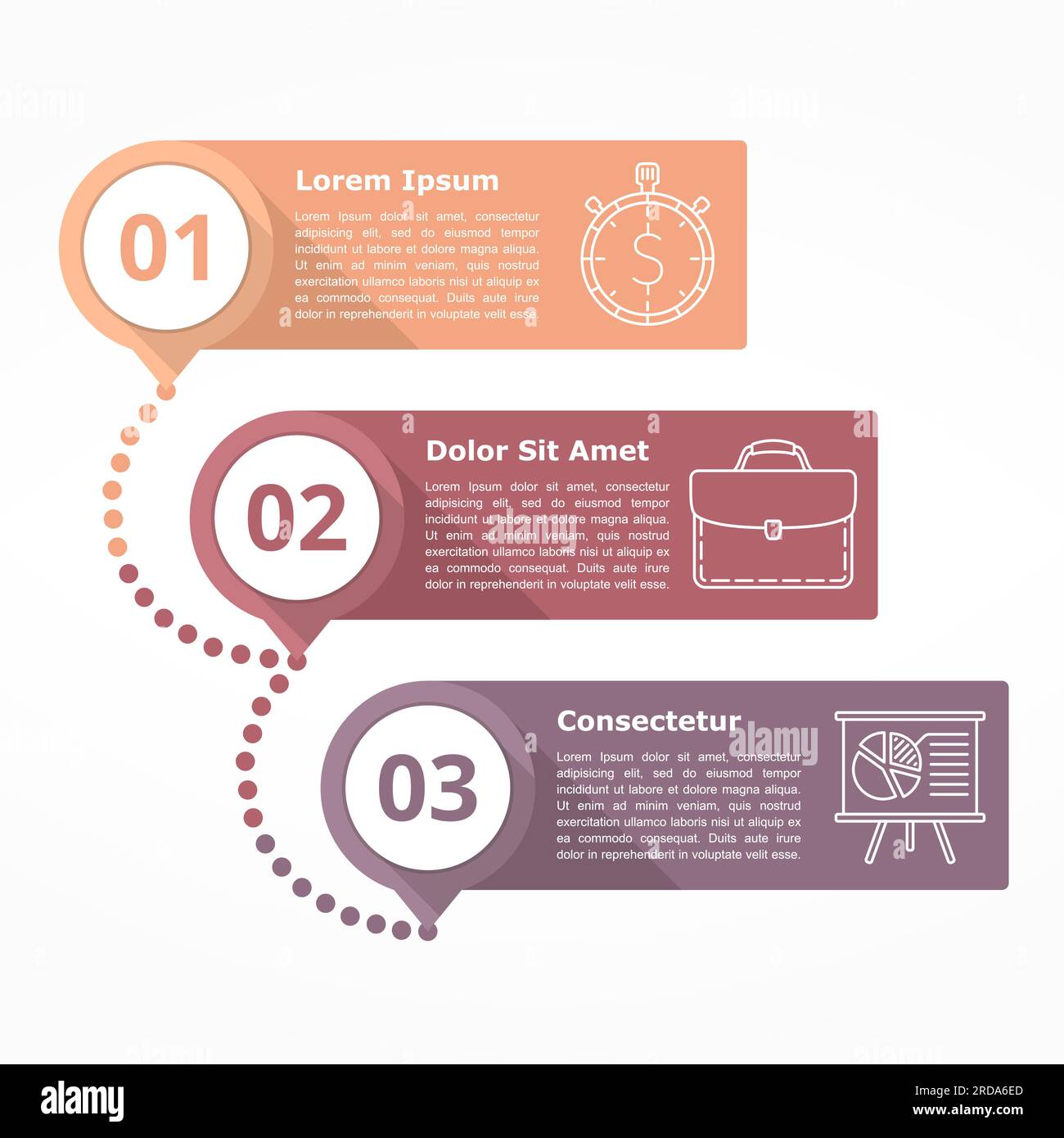diagram with three steps with numbers and line icons, flat design ...