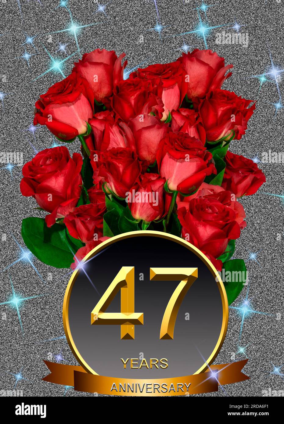 3d illustration, 47 anniversary. golden numbers on a festive background ...