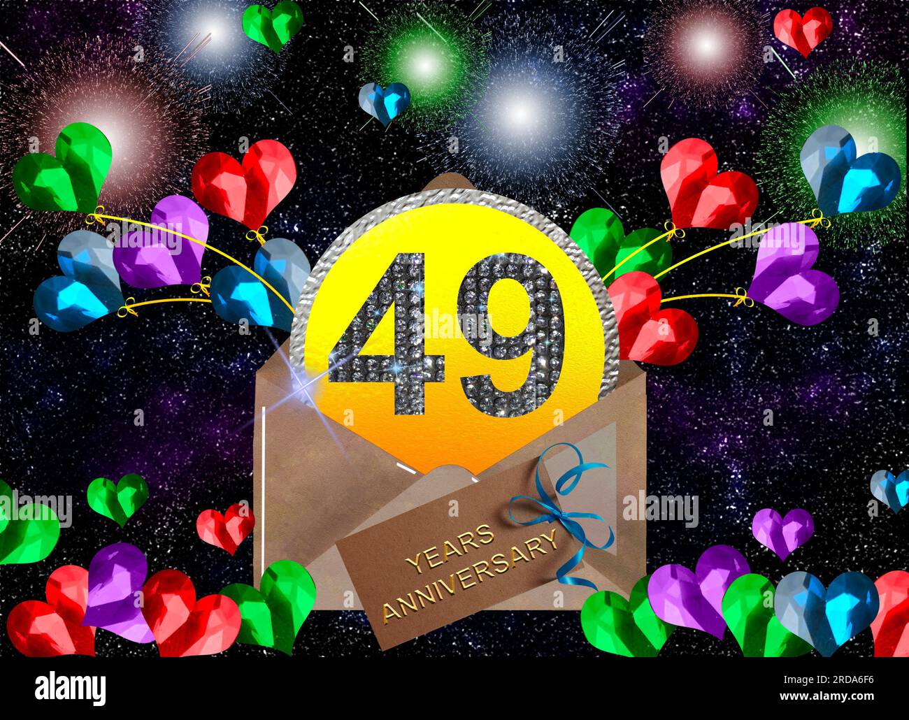 3d illustration, 49 anniversary. golden numbers on a festive background ...