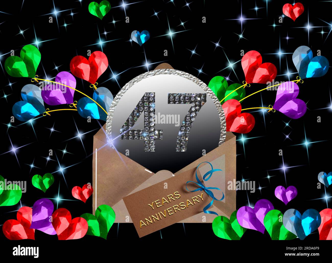 3d illustration, 47 anniversary. golden numbers on a festive background ...