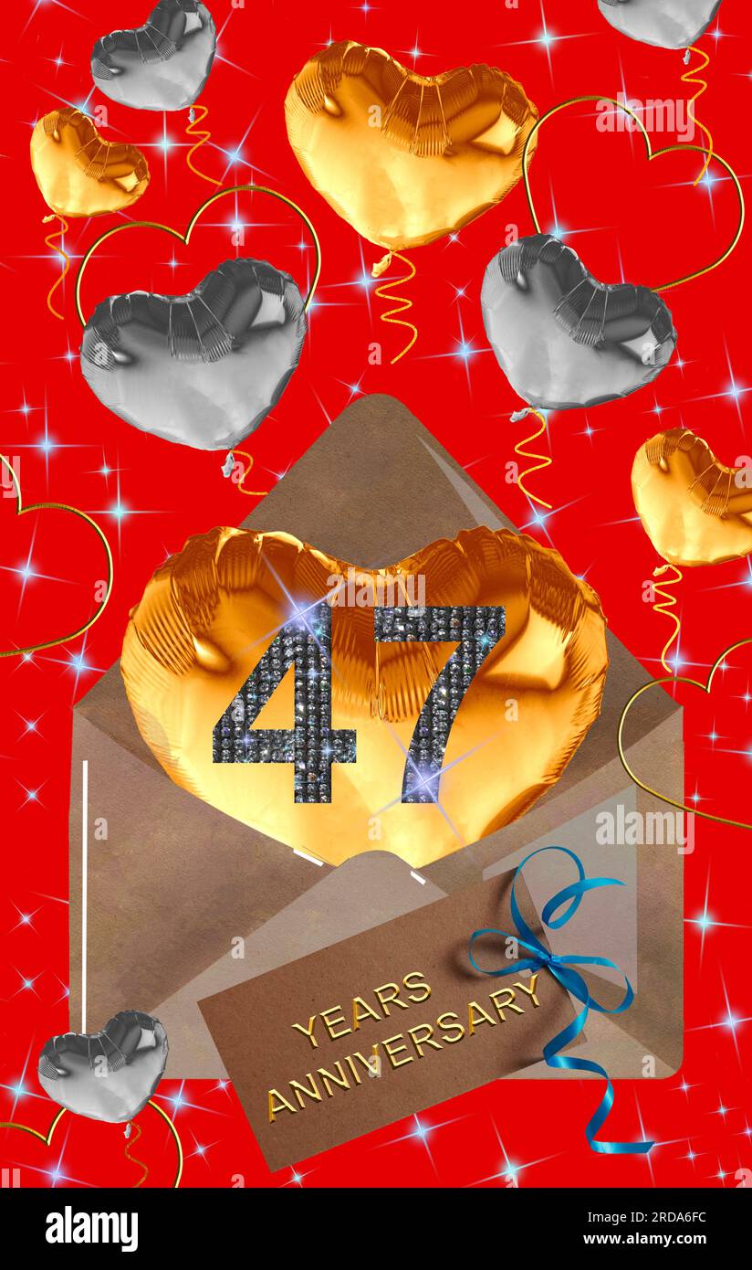 3d illustration, 47 anniversary. golden numbers on a festive background ...