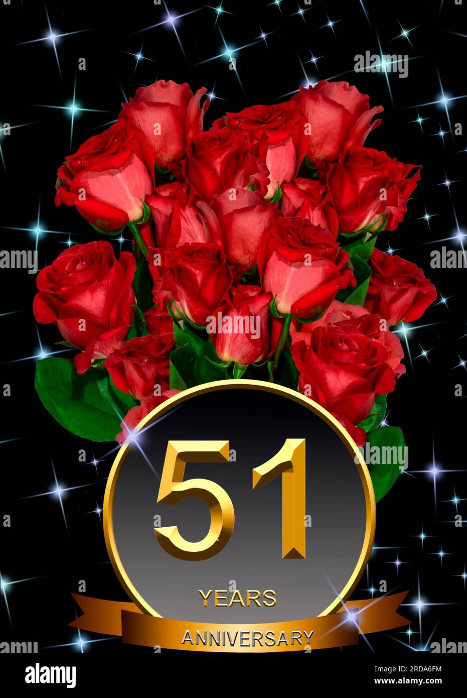 3d illustration, 51 anniversary. golden numbers on a festive background ...