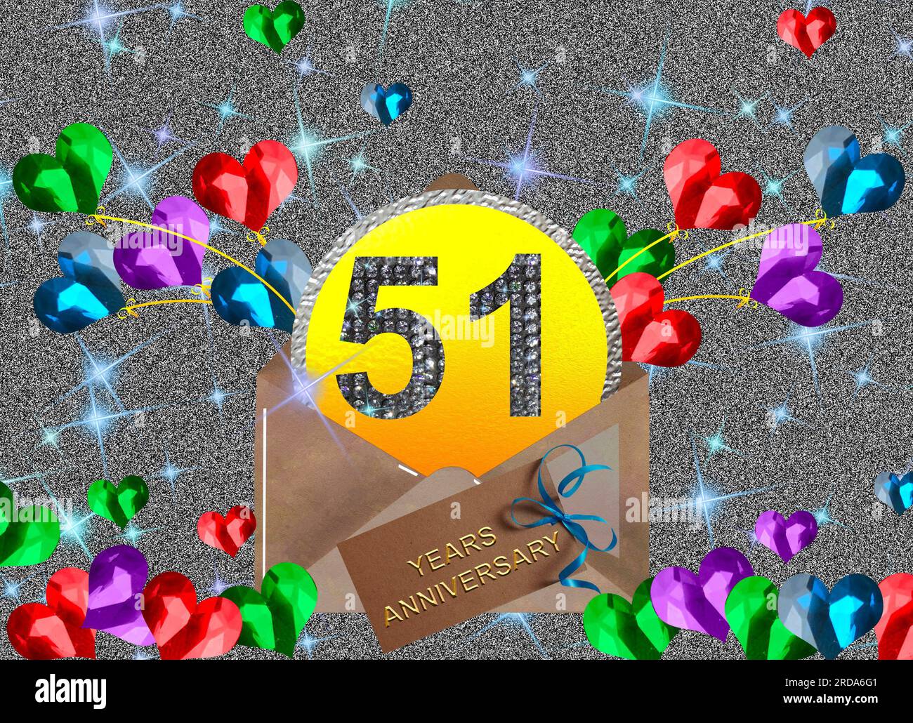 3d illustration, 51 anniversary. golden numbers on a festive background ...