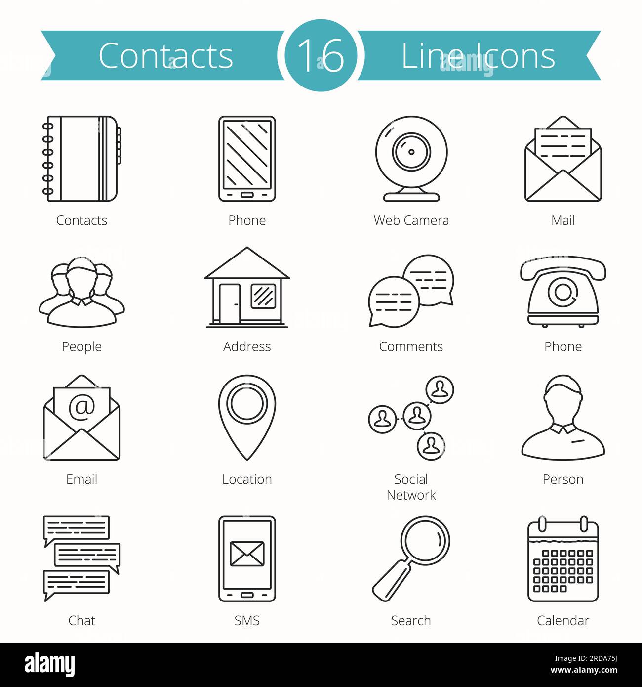 Set of 16 Contacts line icons, vector eps10 illustration Stock Vector Image & Art - Alamy