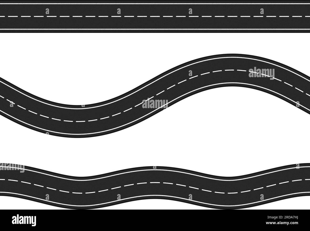 Three seamless horizontal asphalt roads on white background, vector ...