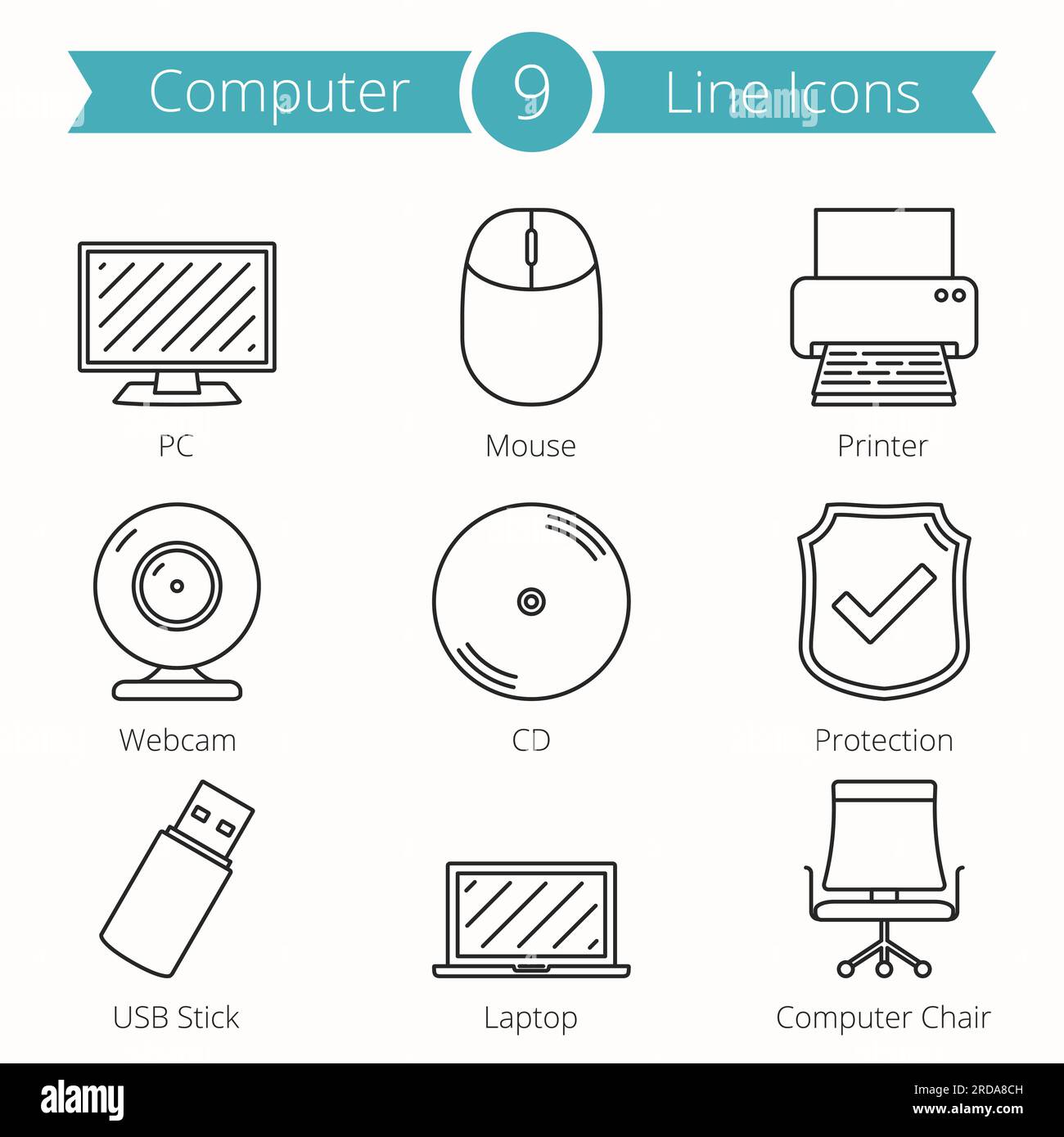 Set of 9 computer line icons, vector eps10 illustration Stock Vector ...