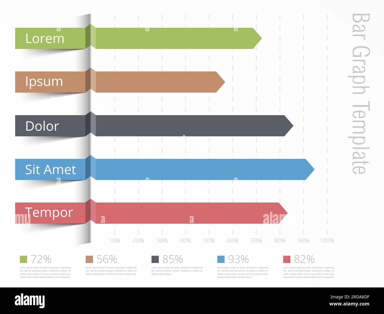 Bar graph template, horizontal bars showing different value of percents ...