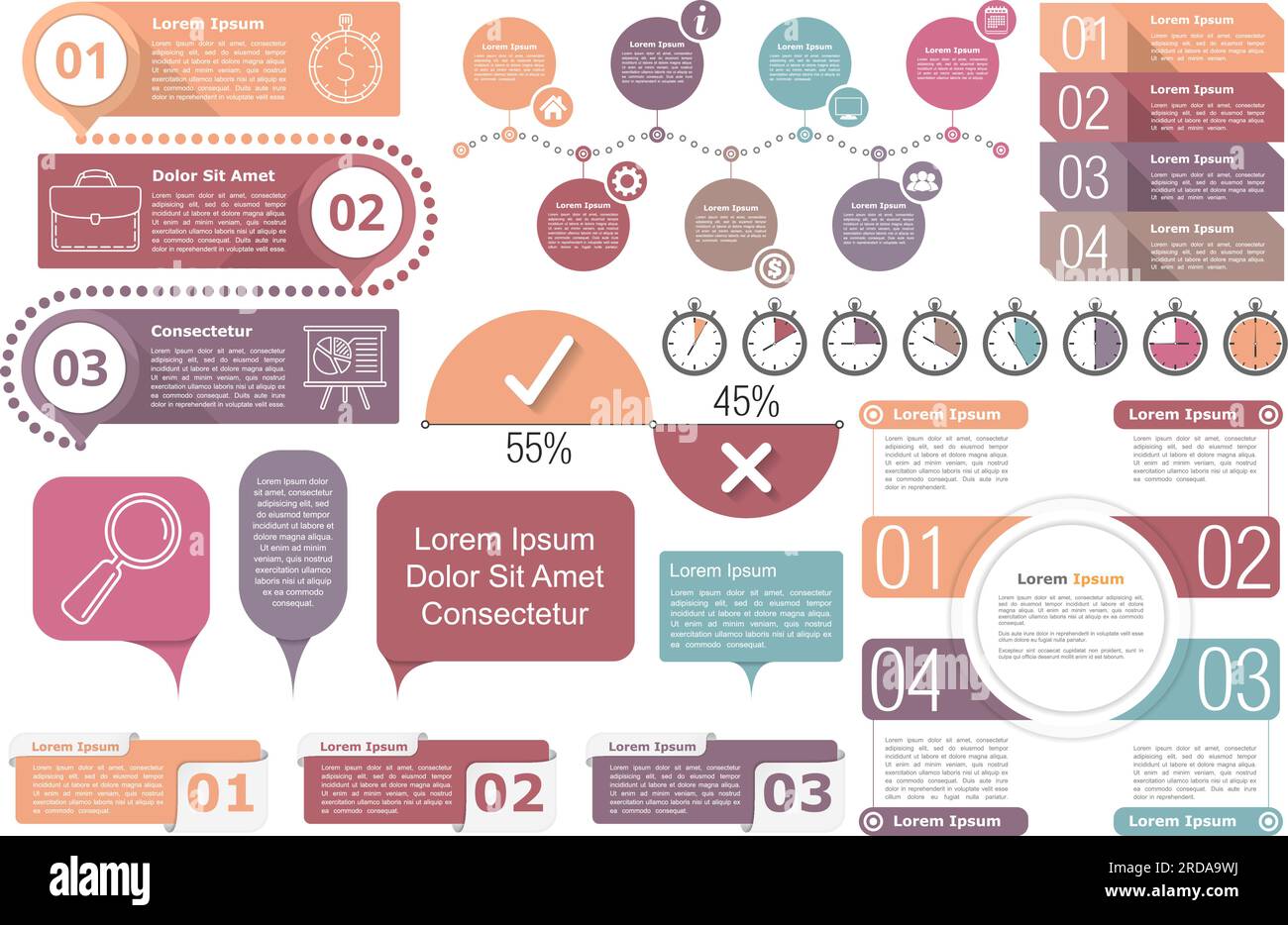 Infographic elements - Timeline, objects with text and numbers or steps ...
