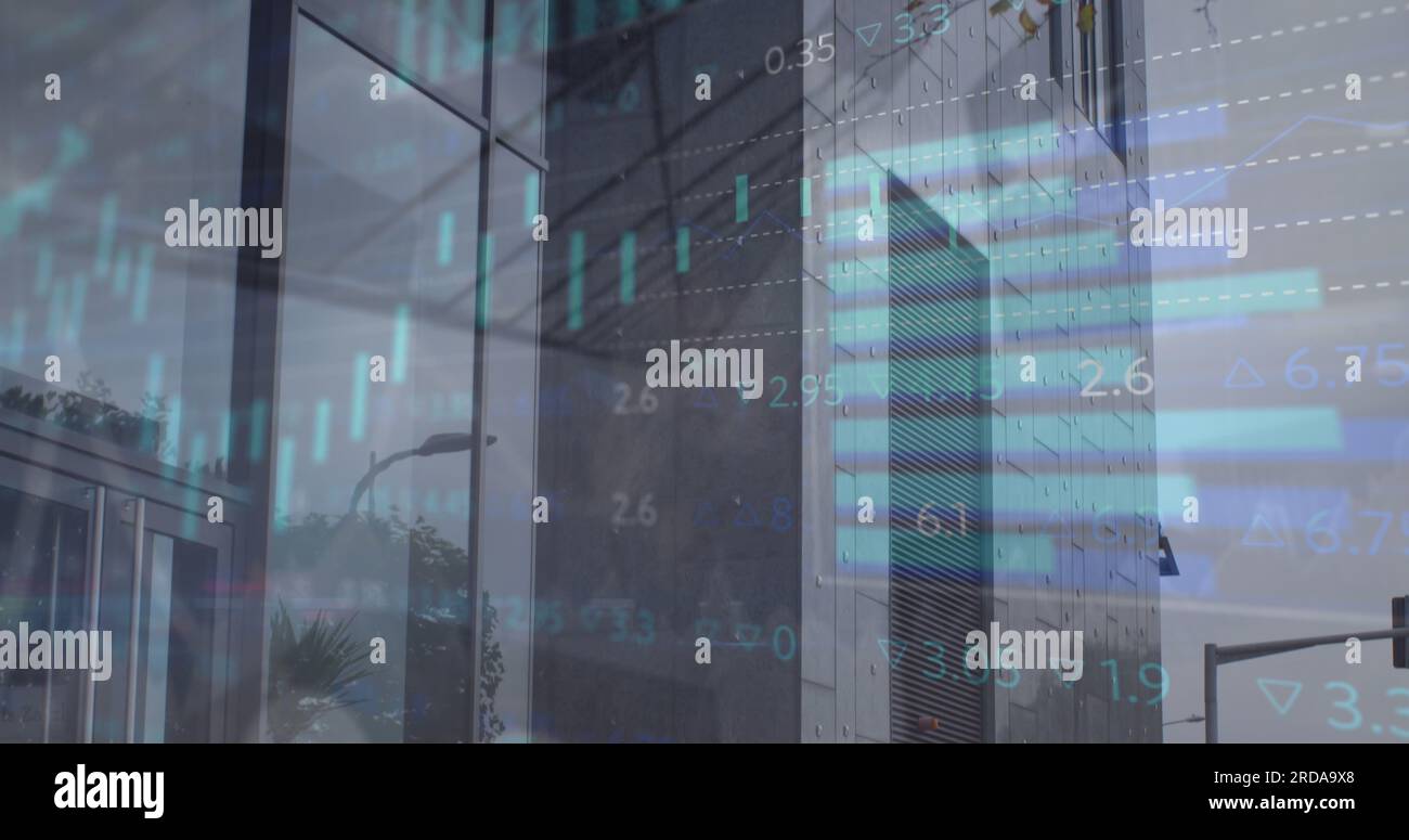 The image features a tall grey office building on a cloudy day, with ...