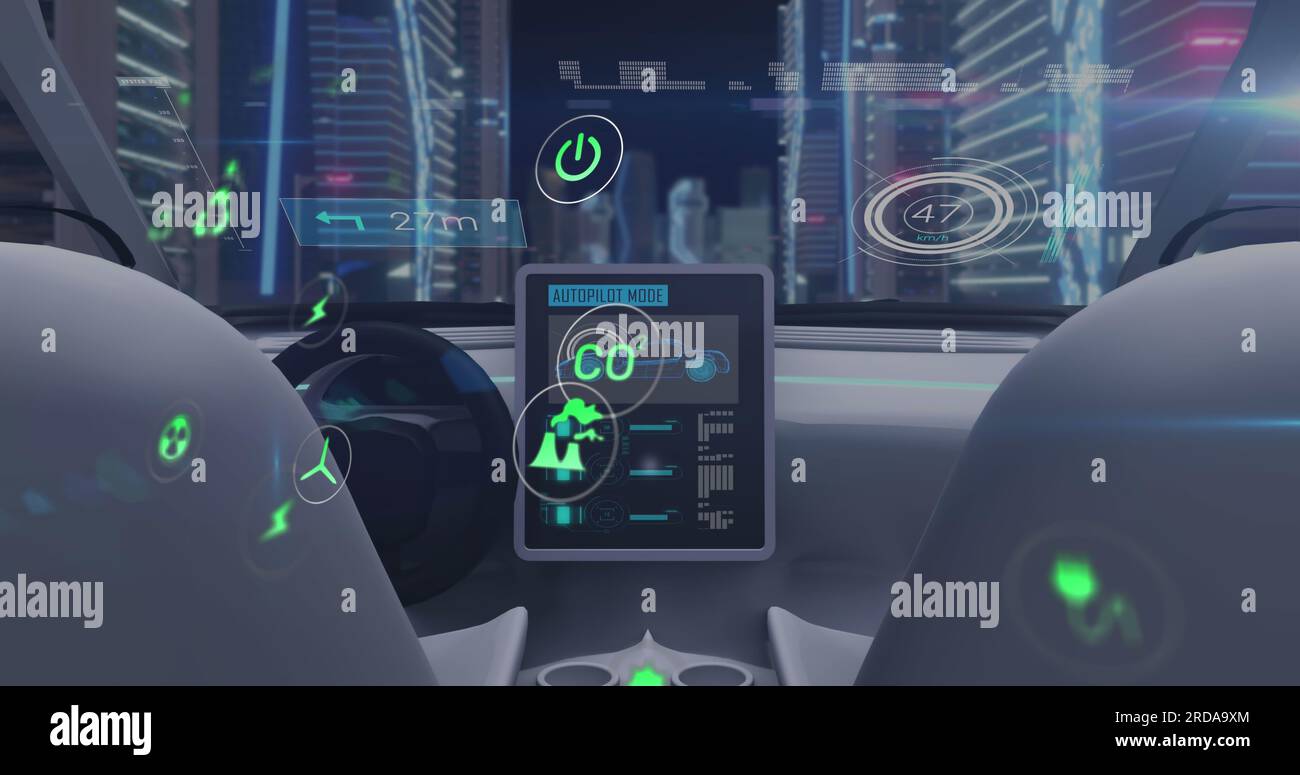 Composite of electric car and icons with data processing Stock Photo ...