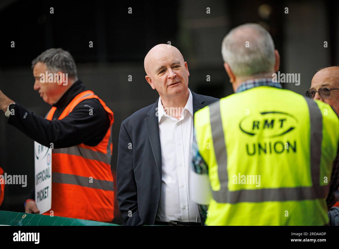 London, UK. 20th July, 2023. RMT Secretary-General MICK LYNCH on a ...