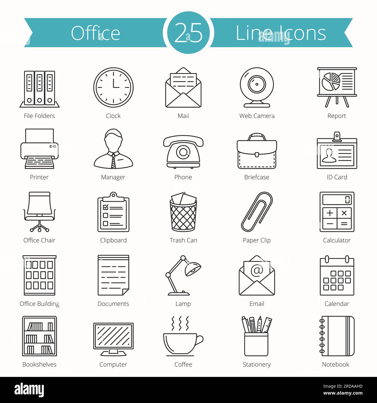 Set of 25 office line icons, vector eps10 illustration Stock Vector ...