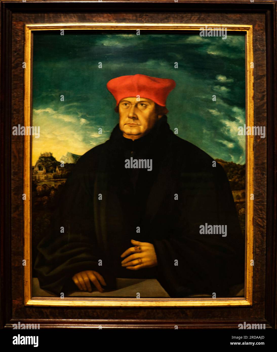Cardinal Matthäus Lang von Wellenburg. Oil on parchment mounted on wood ...