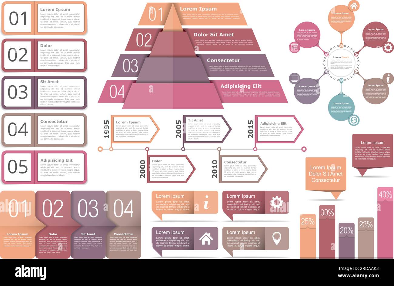 Set of infographic elements - objects with text numbers and icons ...
