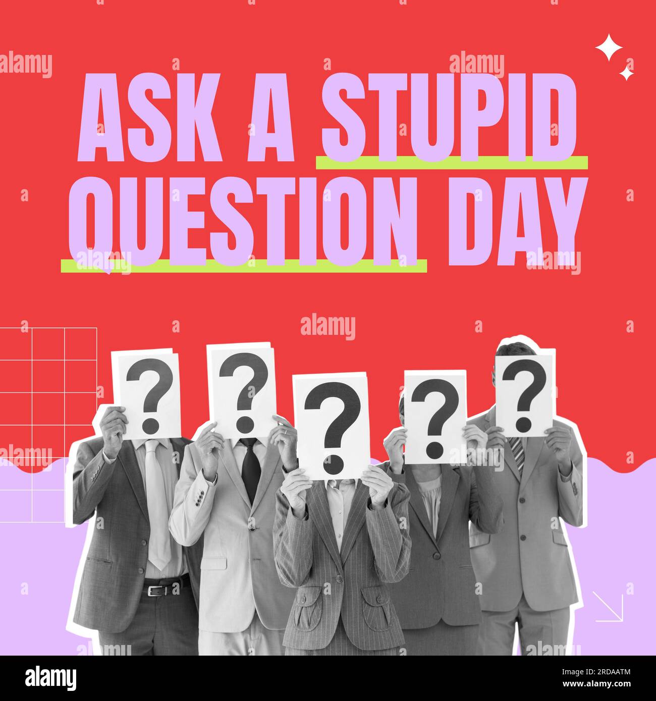 Composite of ask a stupid question day text over people holding ...