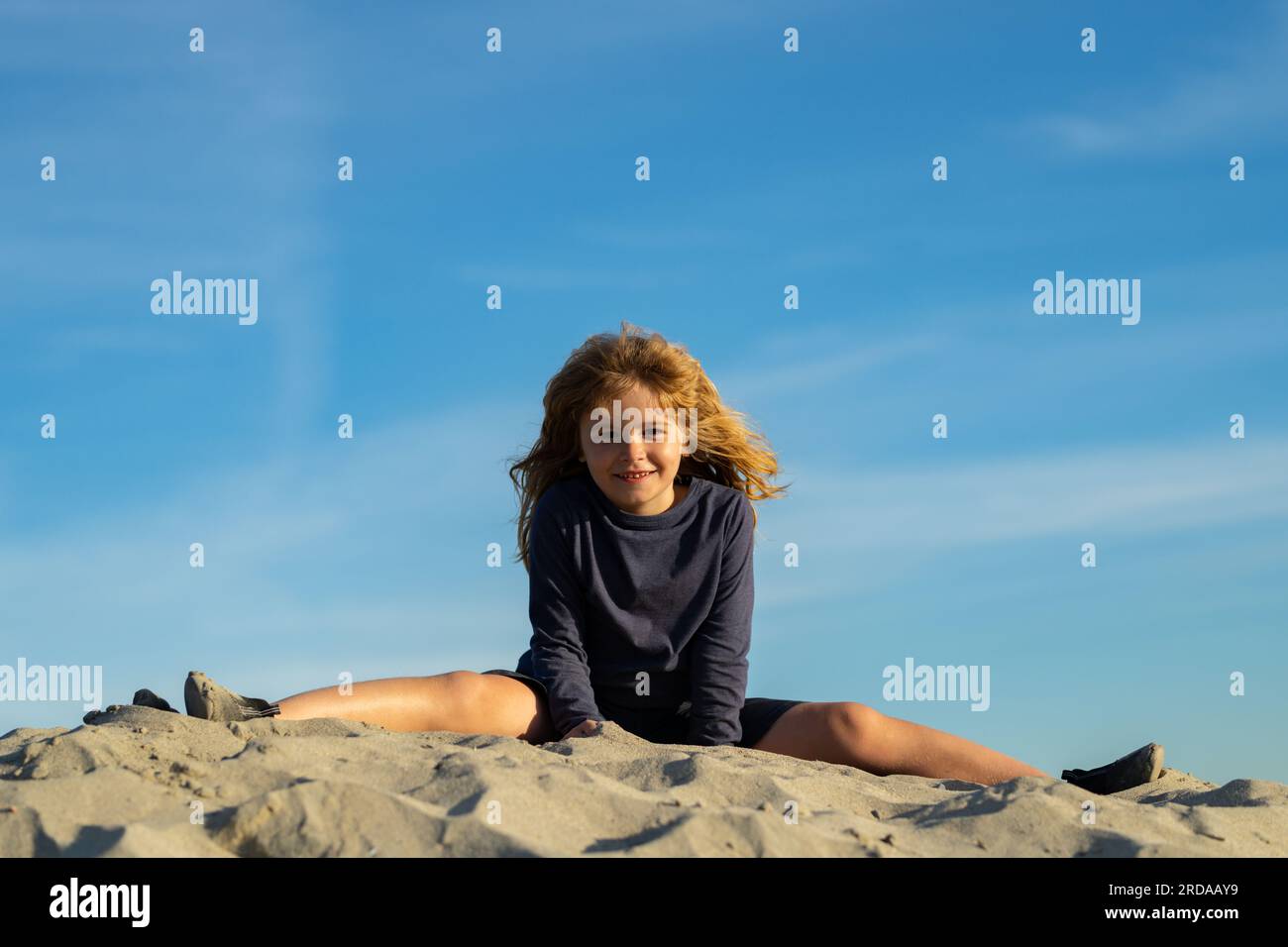Outdoor closeup portrait of funny kids face. Summer kid outdoor ...