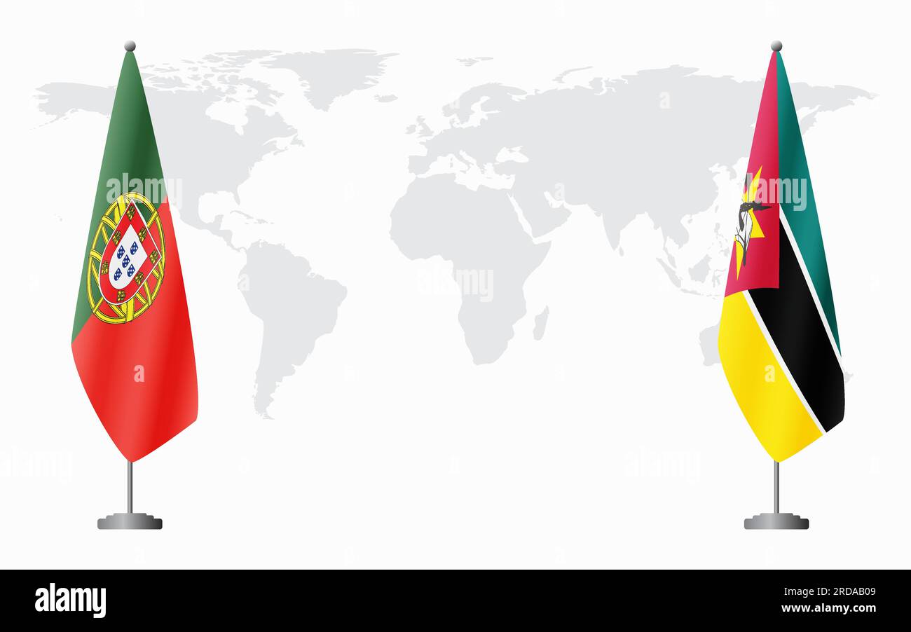 Portugal and Mozambique flags for official meeting against background ...