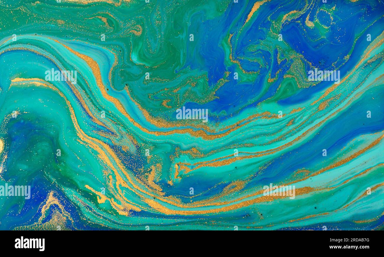 Liquid Flow of Gold and Blue Paint Pattern Stock Photo - Alamy