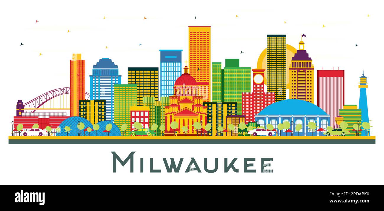 Milwaukee City Skyline with Color Buildings Isolated on White. Vector ...