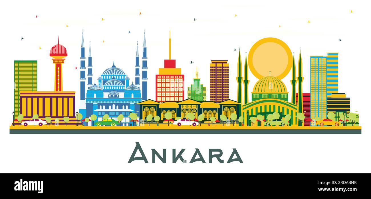 Ankara Turkey City Skyline with Color Buildings Isolated on White ...
