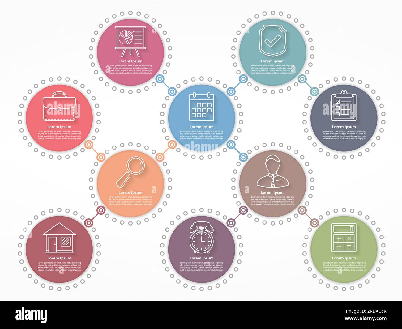 Diagram with connected circles with icons and text, vector eps10 ...