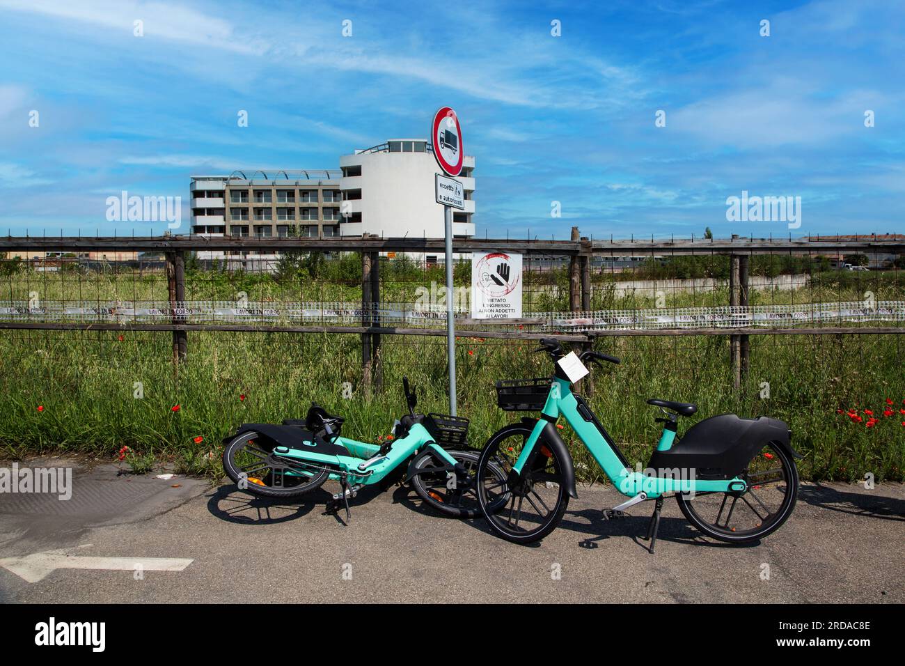 Rental of electric bicycles abandoned on cycle paths Stock Photo - Alamy