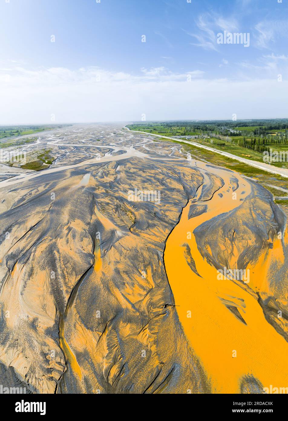 Aerial photo shows a stunning landscape of Cherchen River in Qiemo ...