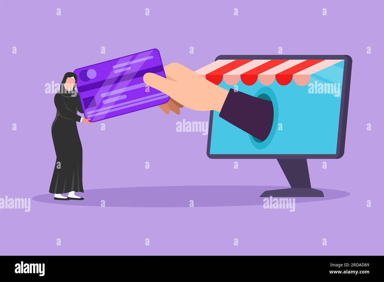 Cartoon flat style drawing beauty Arabian female inserting credit card ... Cartoon flat style drawing beauty Arabian female inserting credit card ...