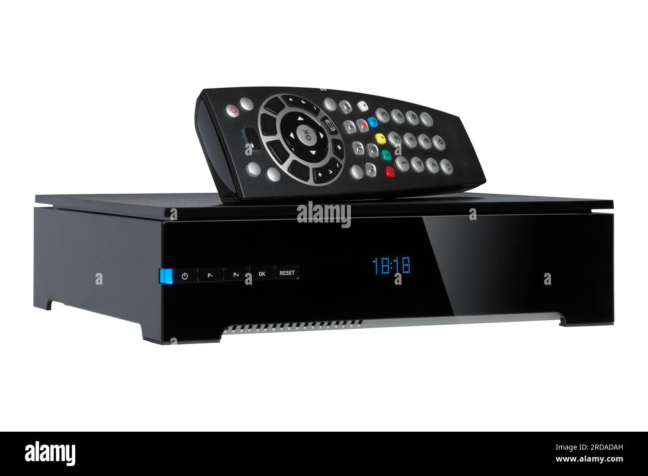 Tv decoder and remote control set isolated on white background Stock ...