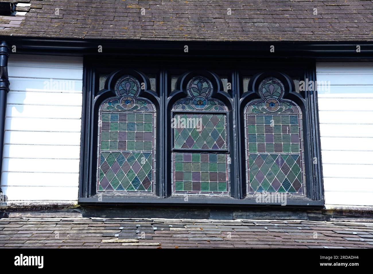 Stained glass windows on the side of Chard Methodist Church, Chard ...