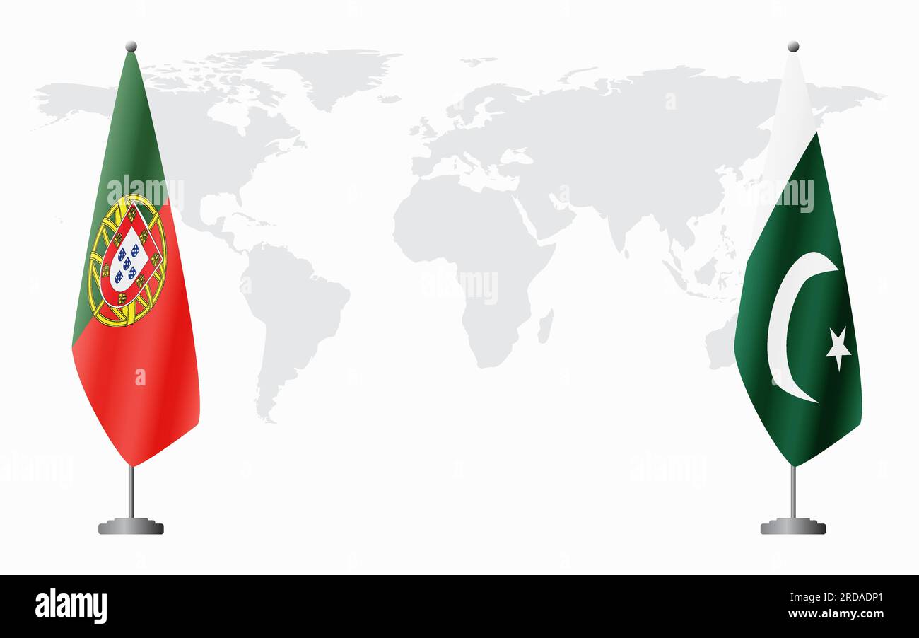 Portugal and Pakistan flags for official meeting against background of ...