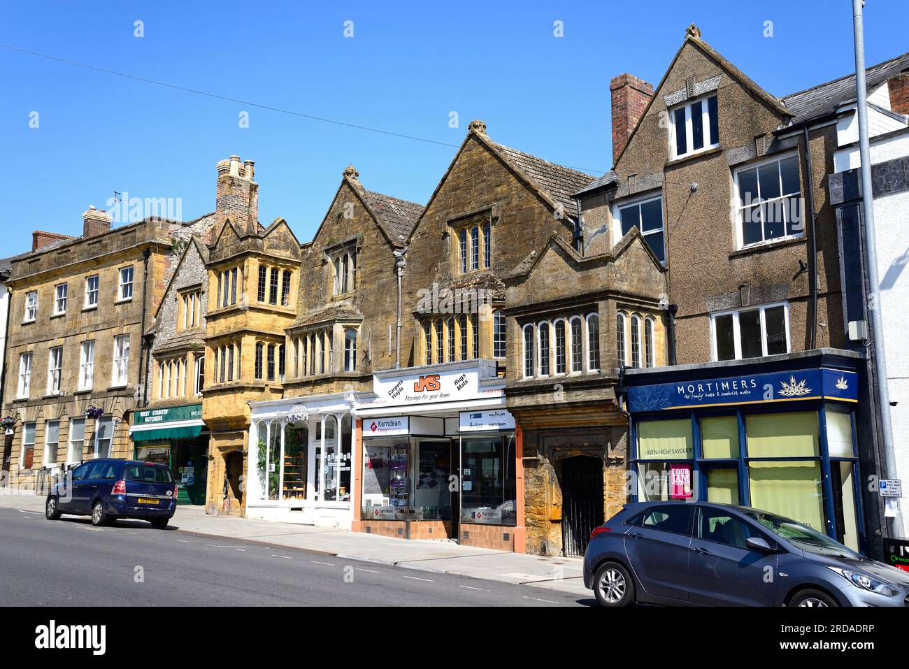 View of Manor Court House and shops below along Fore Street, Chard ...