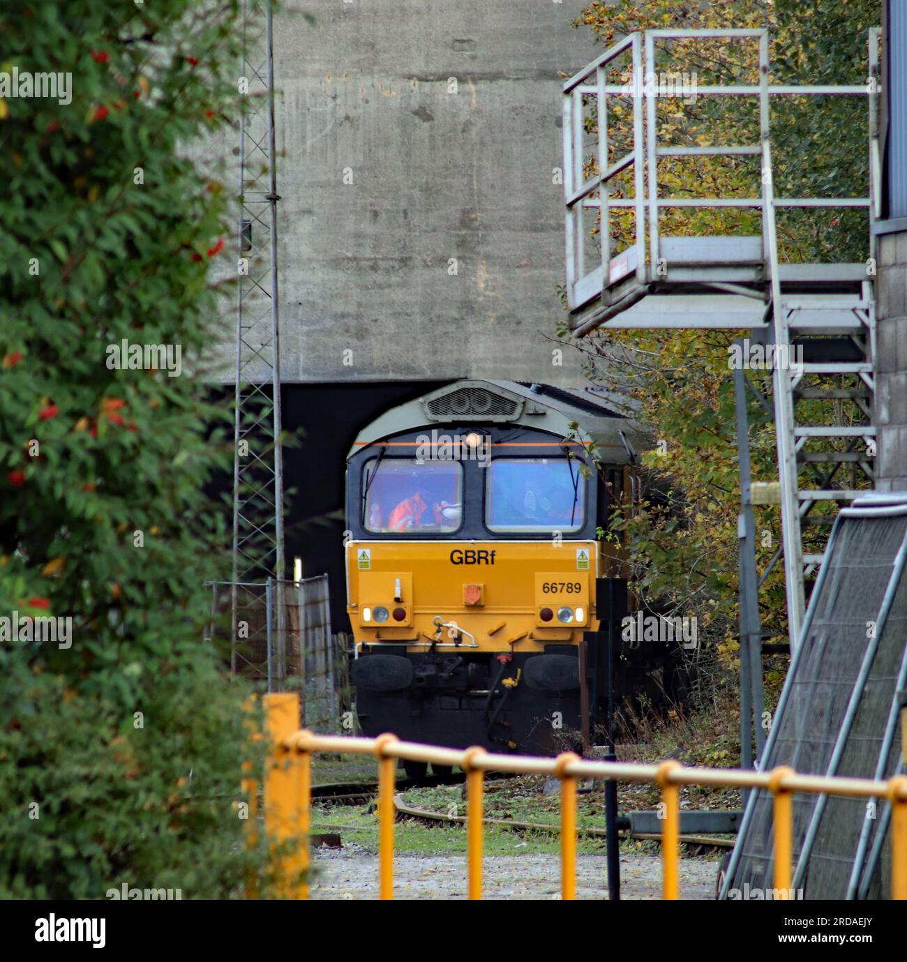 GBRF diesel locomotive no 66789 amongst the cement works at Clitheroe ...