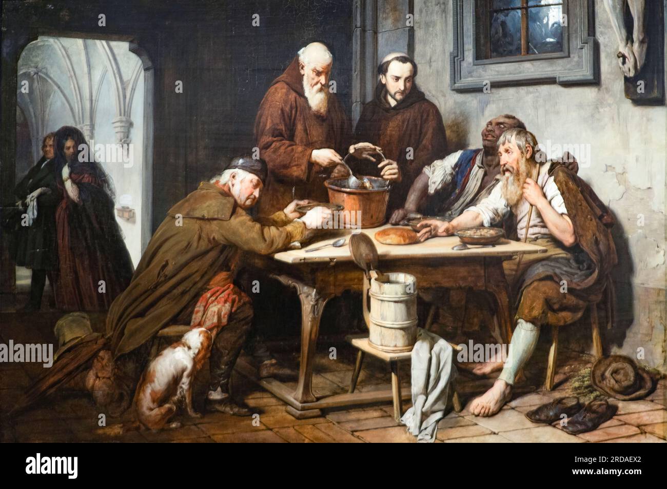 Monastery soup. Oil on wood. 1838. Creator: Josef Danhauser, Vienna ...
