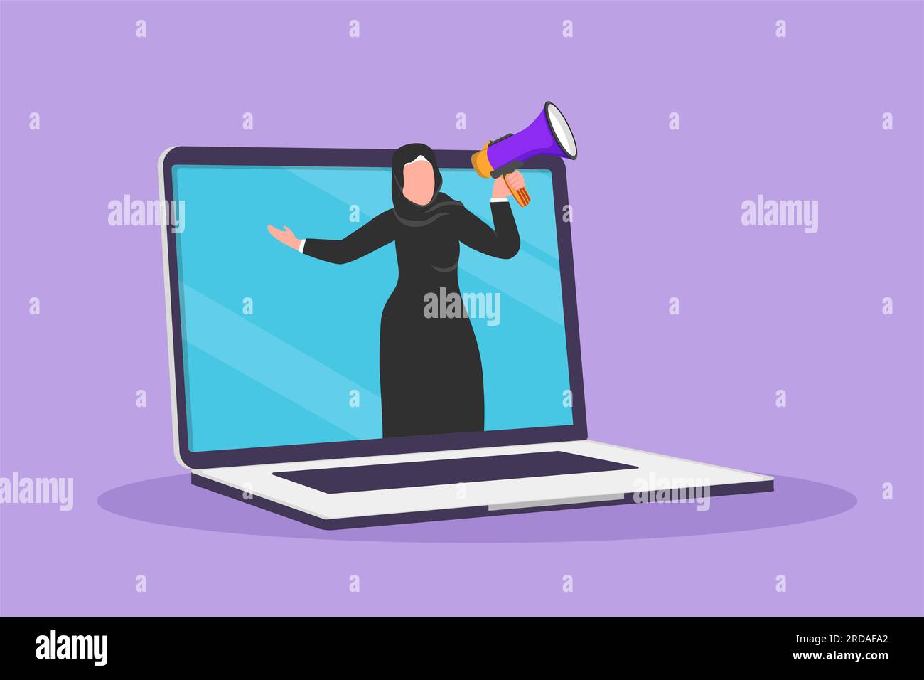 Character flat drawing Arab woman coming out of laptop computer screen ...