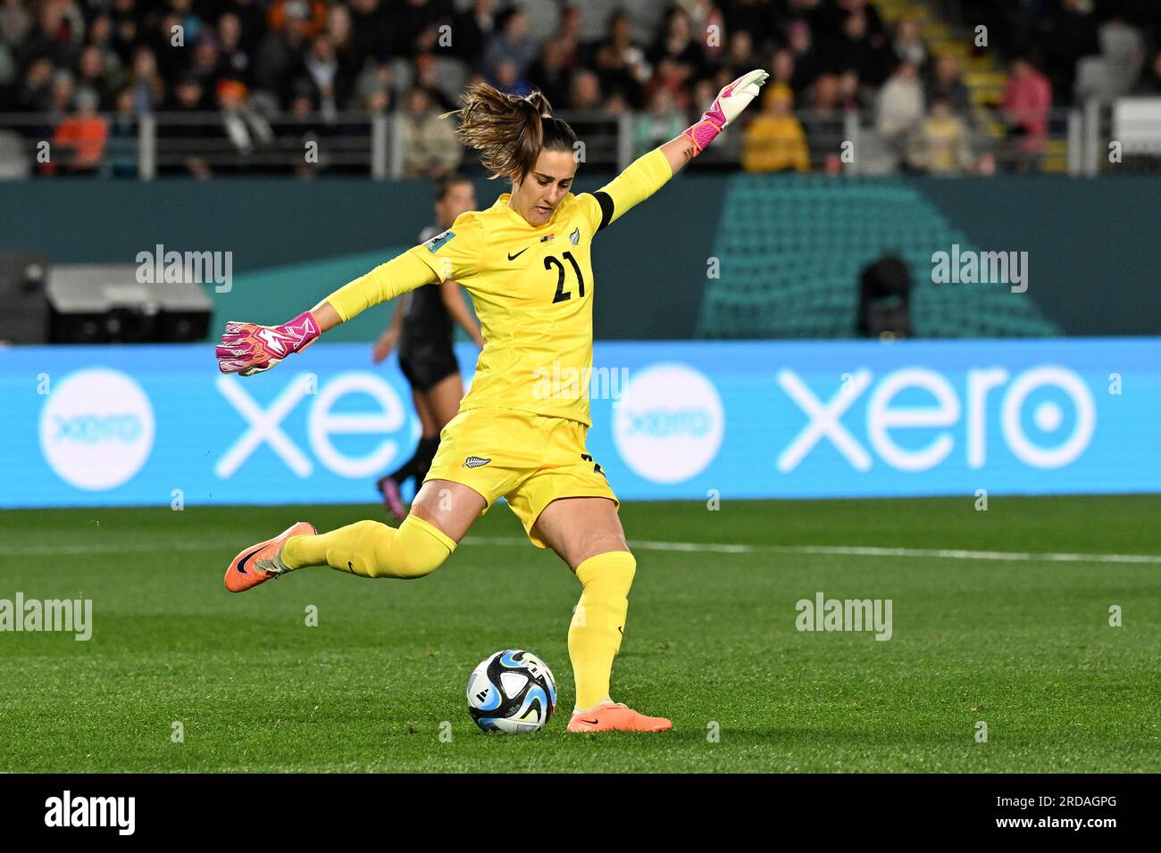 New Zealand's goalkeeper Victoria Esson kicks the ball during the Women ...