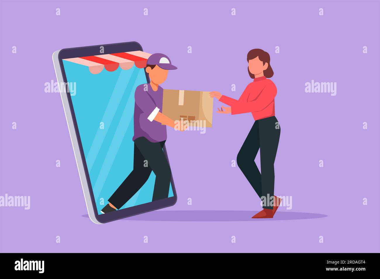 Character flat drawing active male courier comes out of giant ...