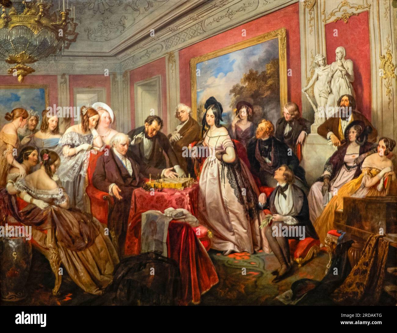 The Schachpartie. Oil on canvas. 1839. Creator: Josef Danhauser, Vienna ...