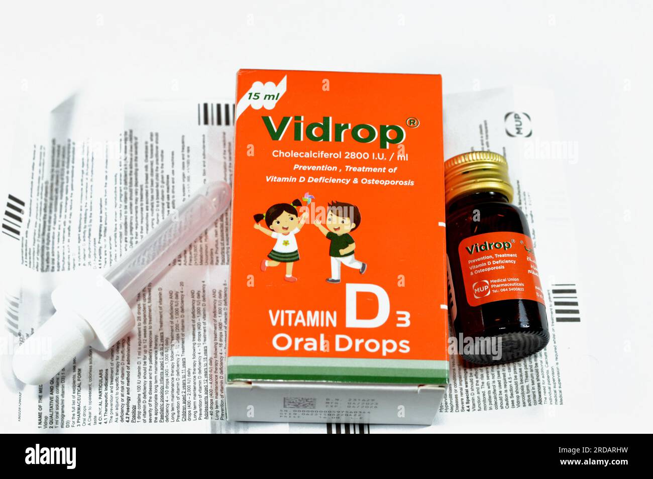 Cairo, Egypt, June 26 2023: Vidrop 2800IU oral drops, Vitamin D analog ...