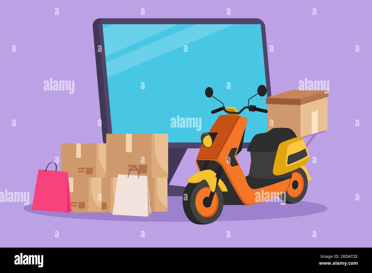 Character flat drawing giant computer monitor screen in front of ...