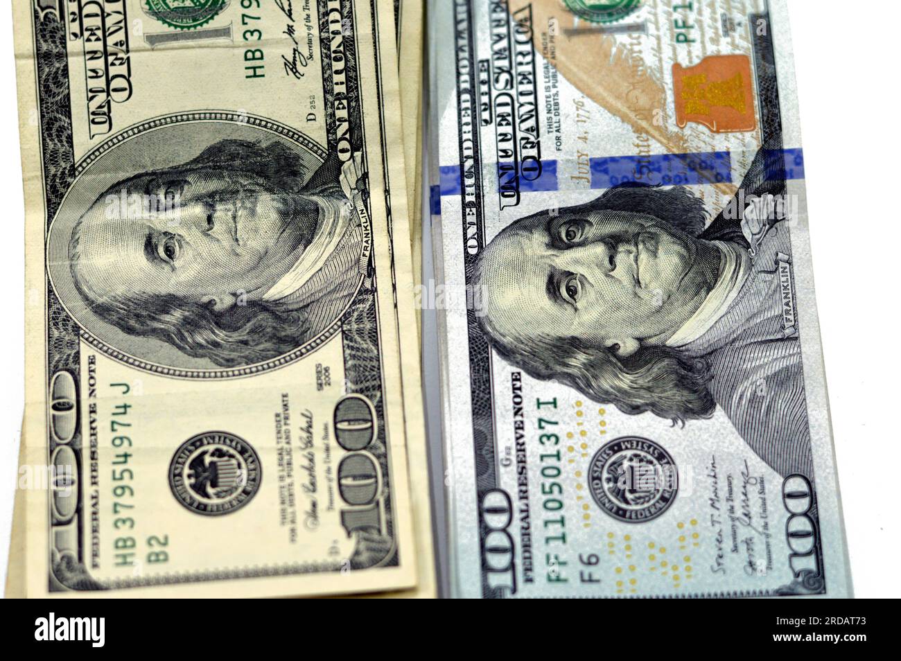 100 one hundred dollar banknote currency cash money old and new series with the portrait of ...