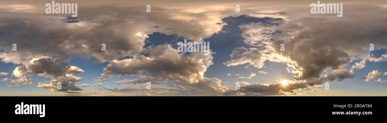 sunset skydome with evening clouds as seamless hdri 360 panorama view ...