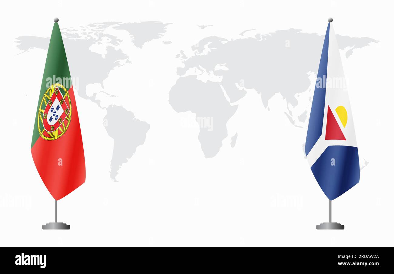 Portugal and Saint Martin flags for official meeting against background ...