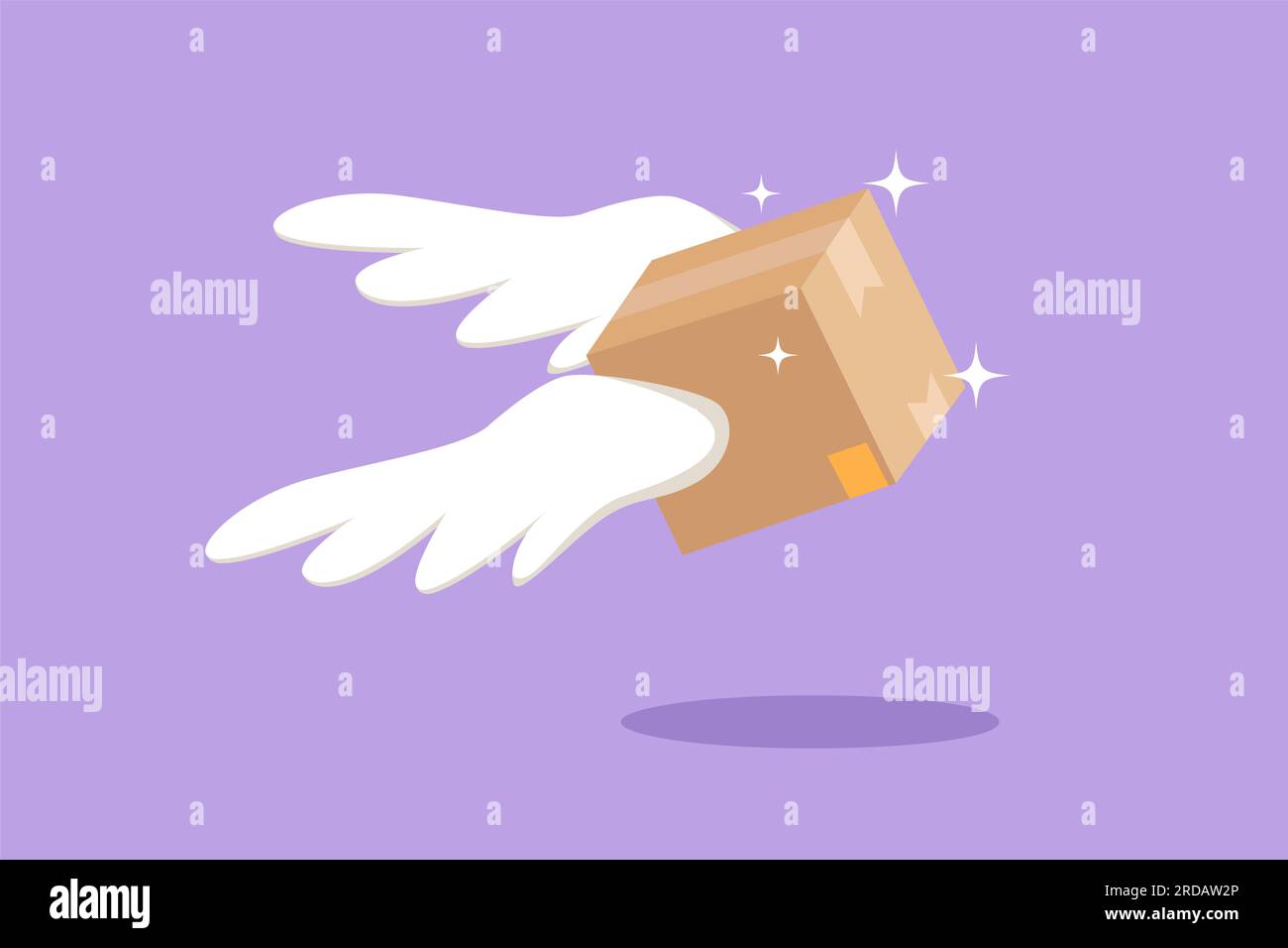 Graphic flat design drawing flying package box with wings. E-commerce ...