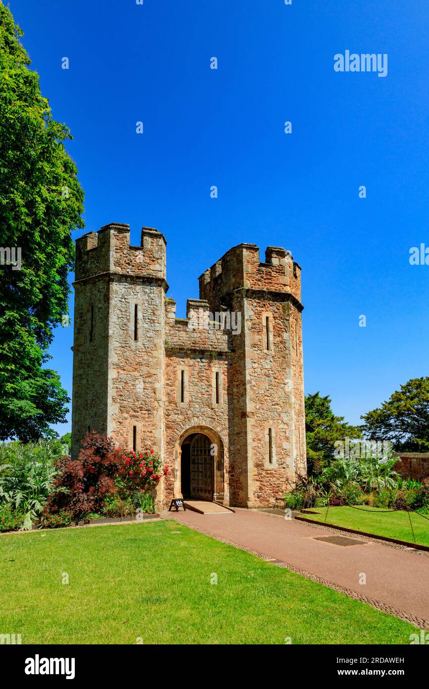 The historic 14th century Great Gatehouse at Dunster Castle, Somerset ...