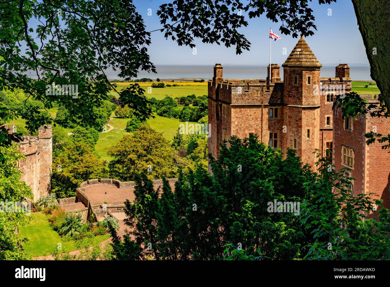 Dunster Castle with the Bristol Channel beyond, Somerset, England, UK ...