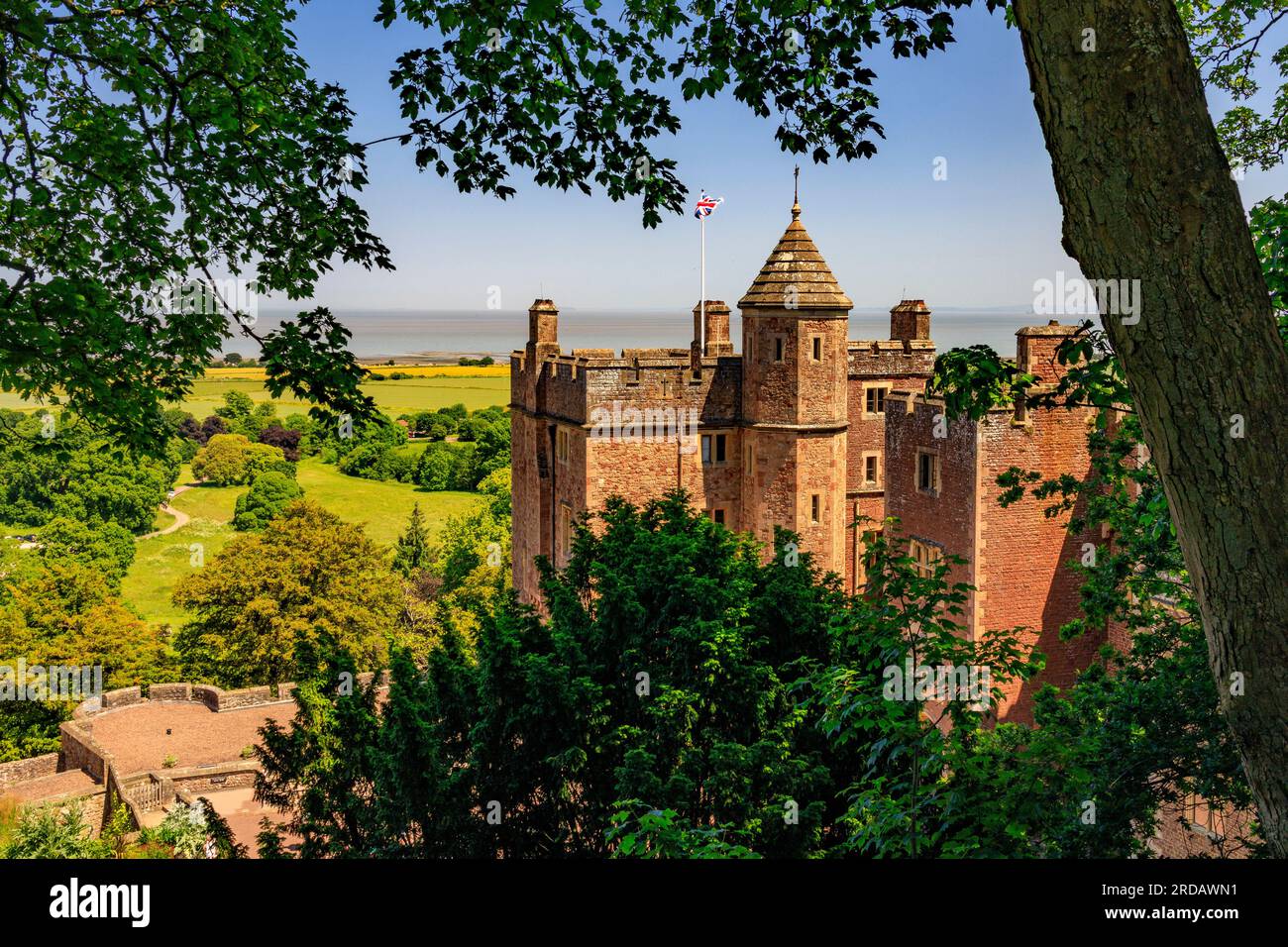 Dunster Castle with the Bristol Channel beyond, Somerset, England, UK ...